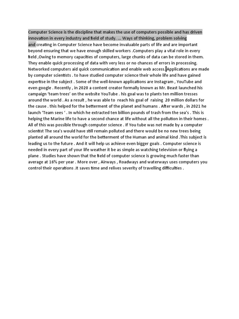 Computer Science Is The Discipline That Makes The Use Of Computers