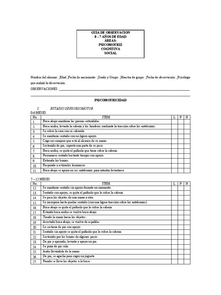 Guía de Observación Infantil 0-7 Años | PDF