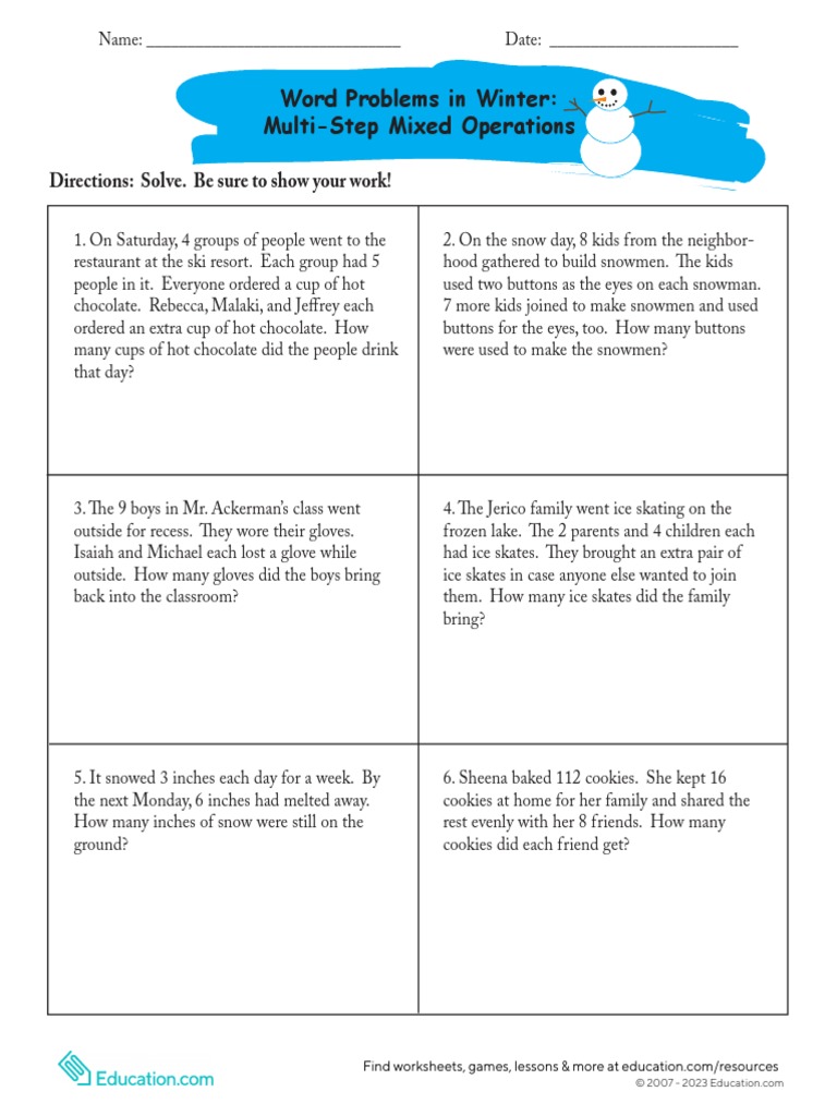 Word Problems in Winter Multi Step Mixed Operations | PDF
