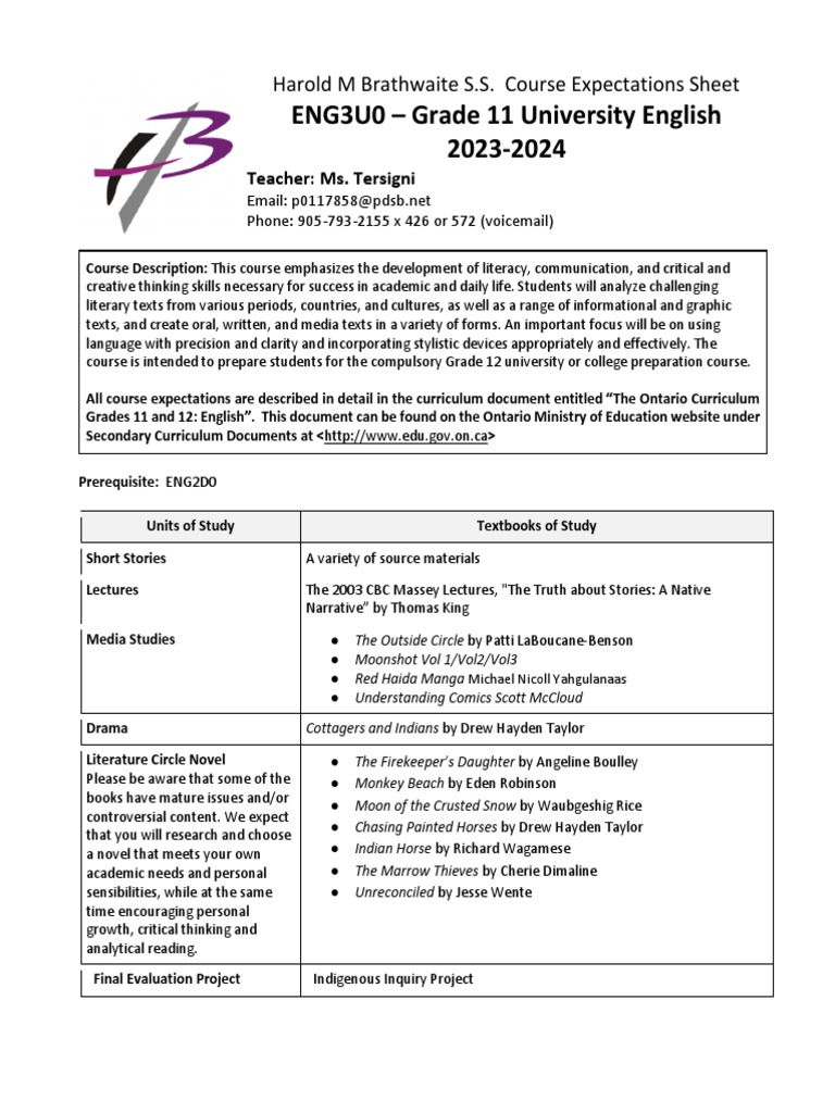 ENG3U Course Expectations 2023-2024 | PDF | Plagiarism | Curriculum