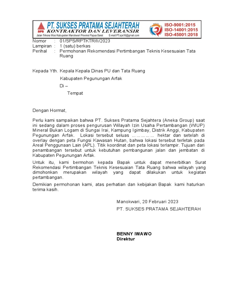 Surat Permohonan RTRW | PDF