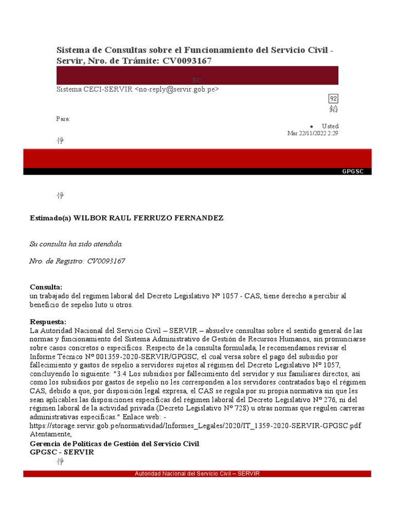 Subsidio por Luto y Sepelio CAS 1057 | PDF | Justicia | Crimen y violencia