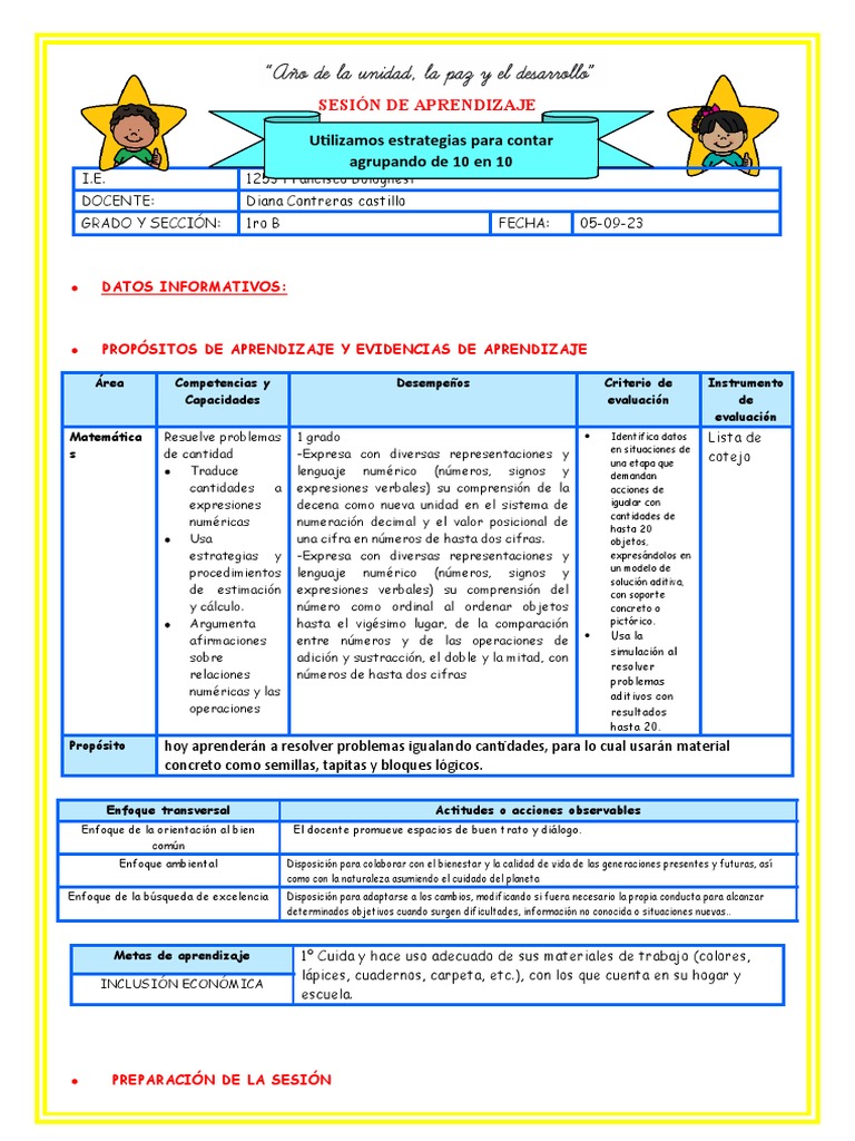 Conteo de 10 en 10 Sesion | PDF | Evaluación | Aprendizaje