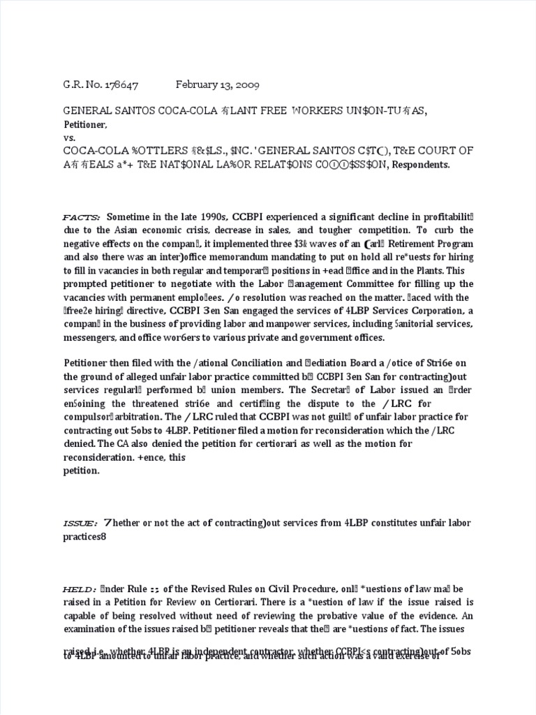 PDF General Santos Coca Cola Plant Free Workers Union Tupas Vs Coca ...