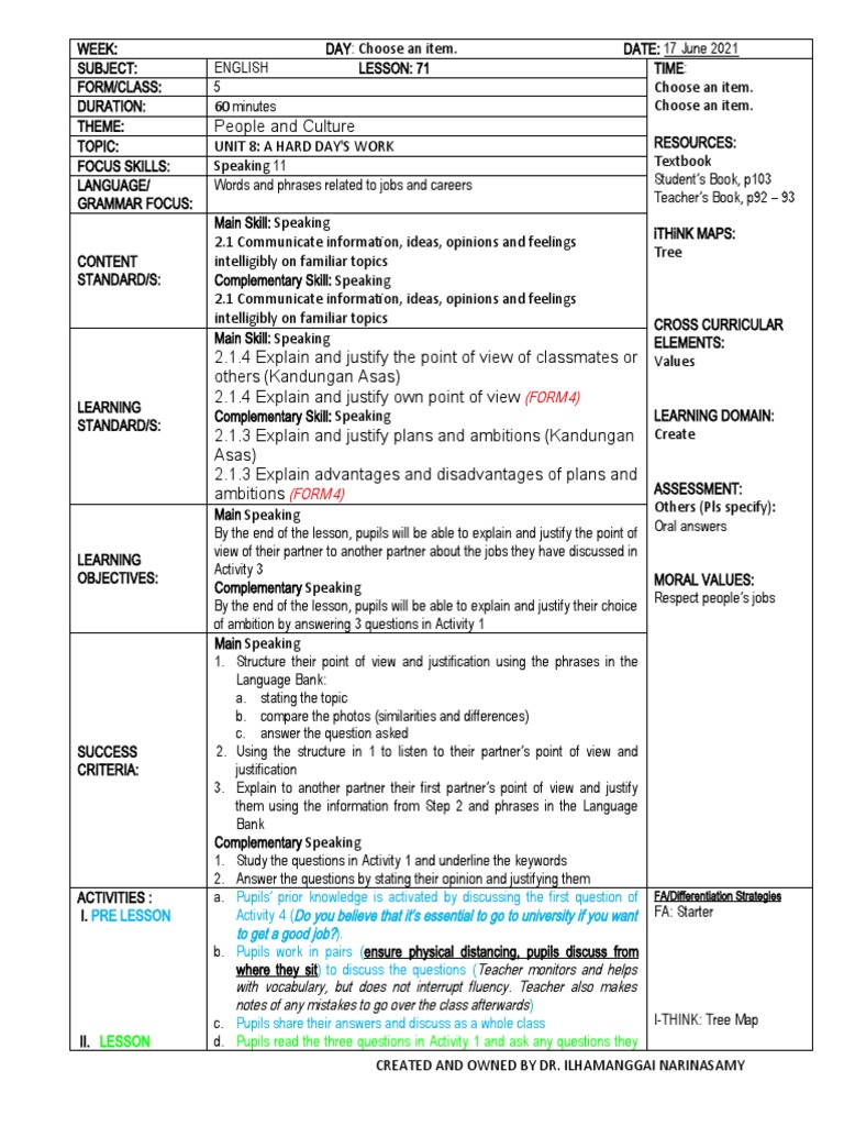 Form 5 Lesson 71 | PDF | Fluency | Question