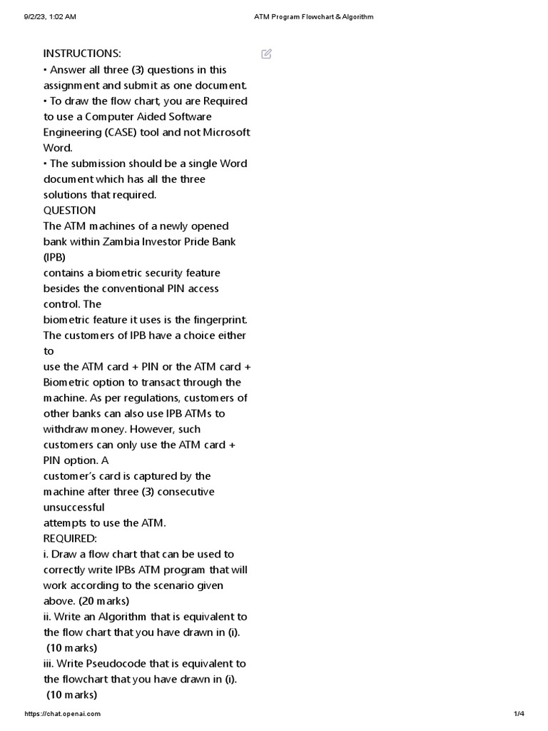 ATM Program Flowchart & Algorithm2 | PDF | Personal Identification ...