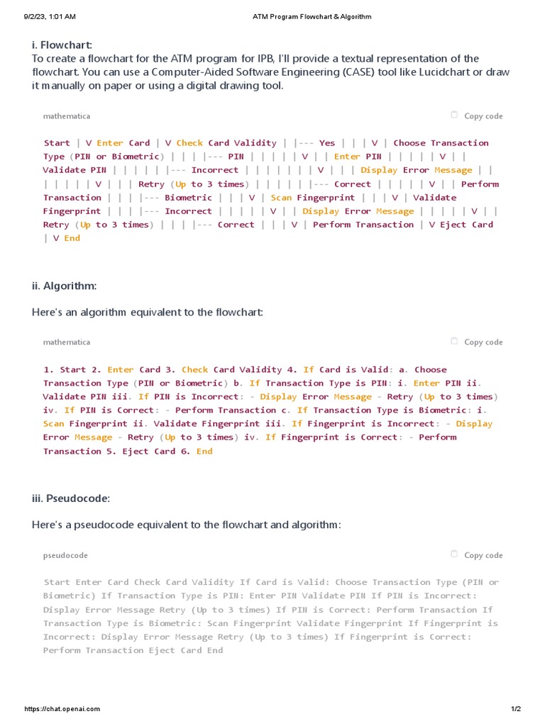 ATM Program Flowchart & Algorithm | PDF | Personal Identification Number | Automated Teller Machine