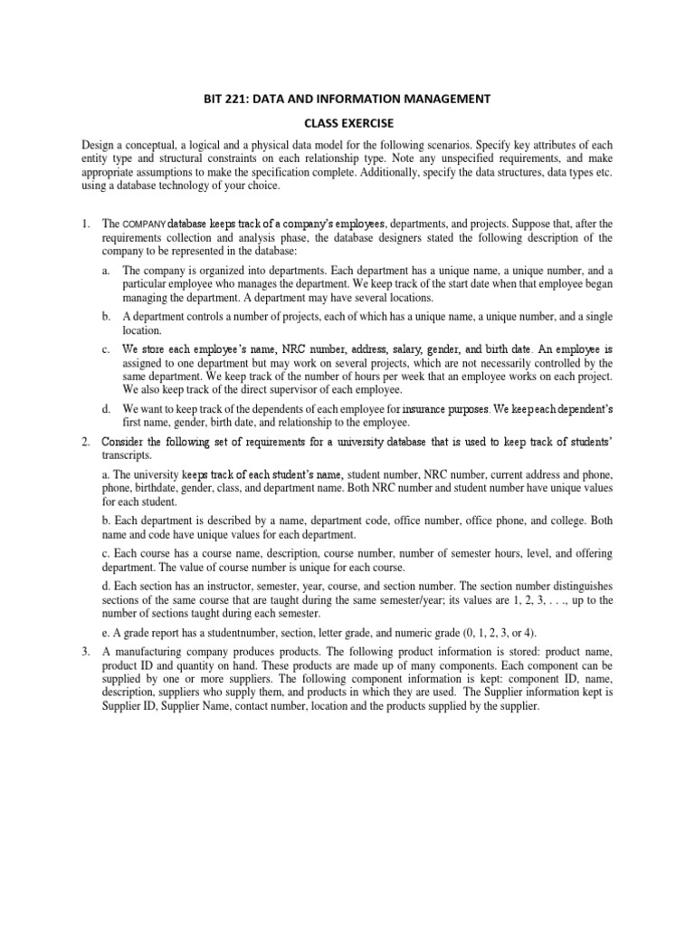 Data Model and ER Diagram Questions | PDF | Data Model | Databases