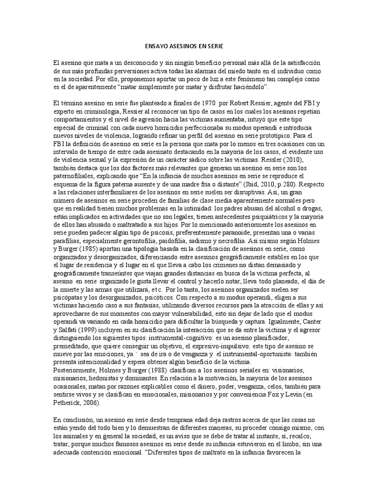 Ensayo Asesinos en Serie | PDF | Asesino en serie | Crímenes