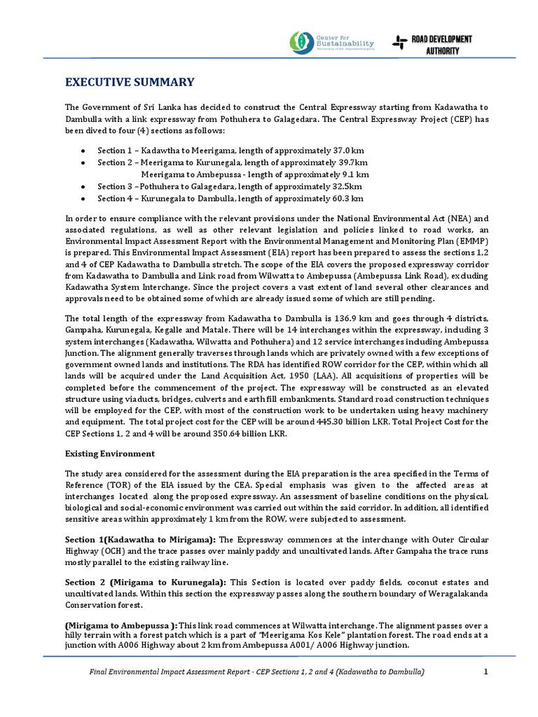 Central Expressway Project ECBA | PDF | Environmental Impact Assessment ...