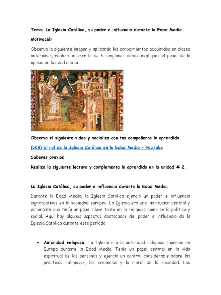 La Iglesia Católica, su poder e influencia durante la Edad Media. | PDF ...