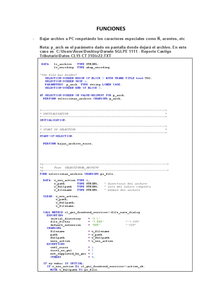 Funciones ABAP para Gestión de Archivos | PDF | Archivo de computadora | Programa de computadora