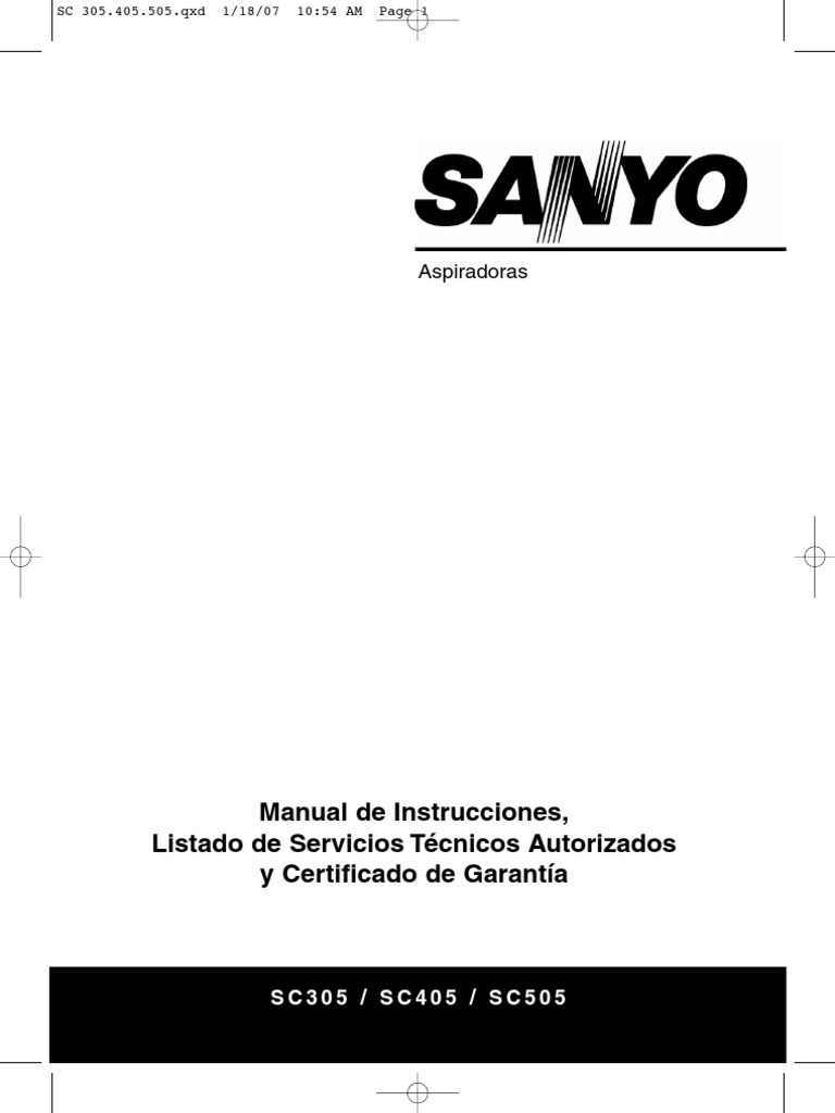 Aspiradora Sanyo Manual SC305 - 405 - 505 | PDF | Aspiradora | Bienes ...