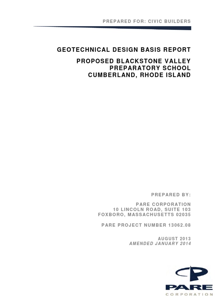 Geotechnical Design Basis Report Proposed Blackstone Valley Preparatory ...