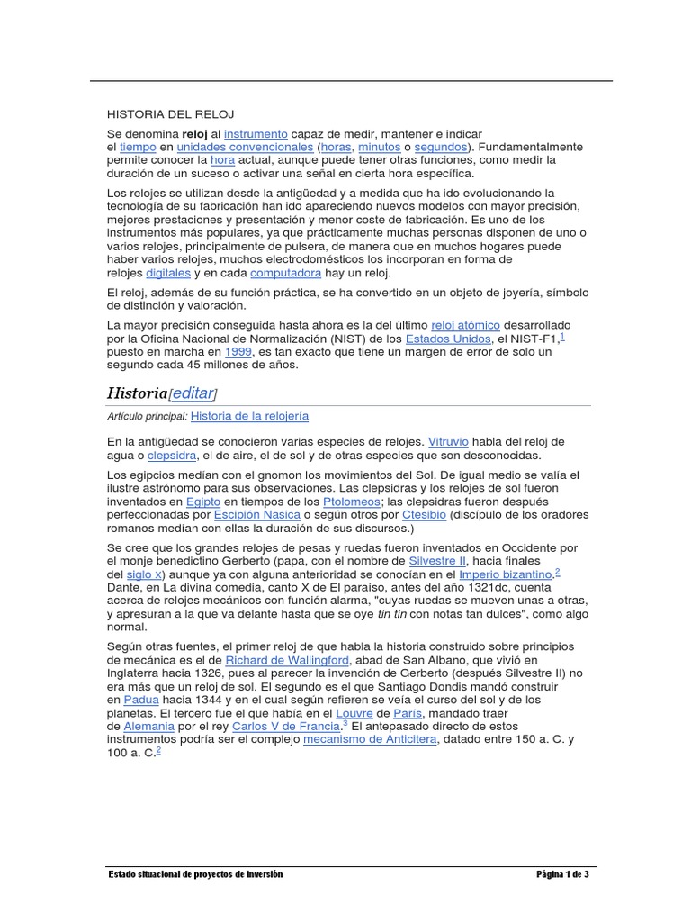 Historia y Evolución del Reloj | PDF | Reloj