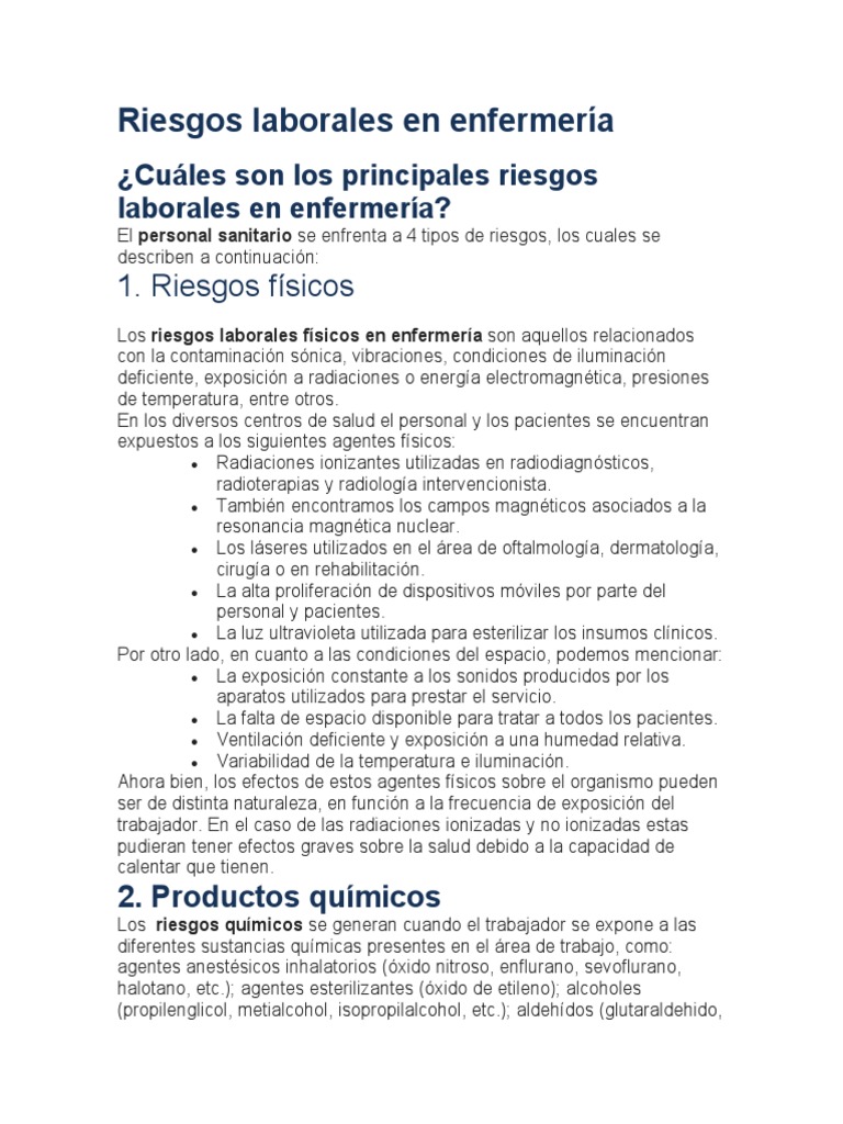 Riesgos Laborales en Enfermería | PDF | Radiación | Imagen de resonancia magnética