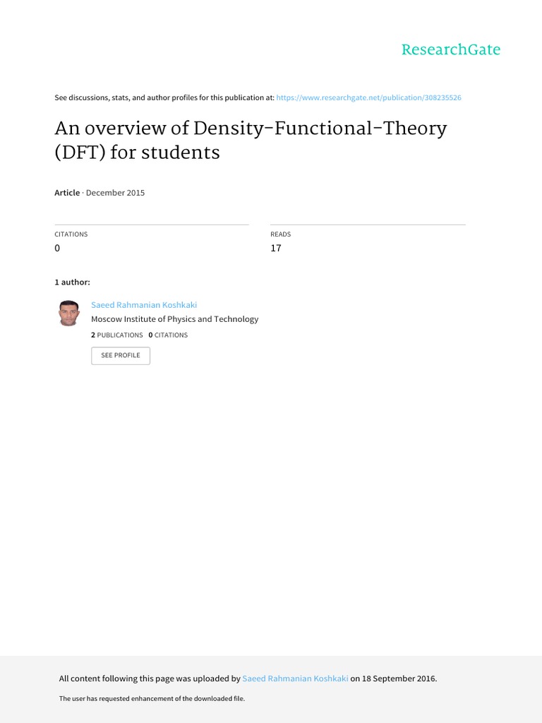 2015 - RAHMANIAN - DFT For Students | PDF | Density Functional Theory | Hartree–Fock Method
