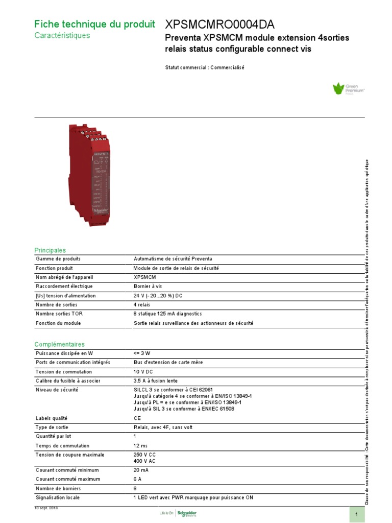 Module Relais Sécurité XPSMCMRO0004DA | PDF | Connectique ...