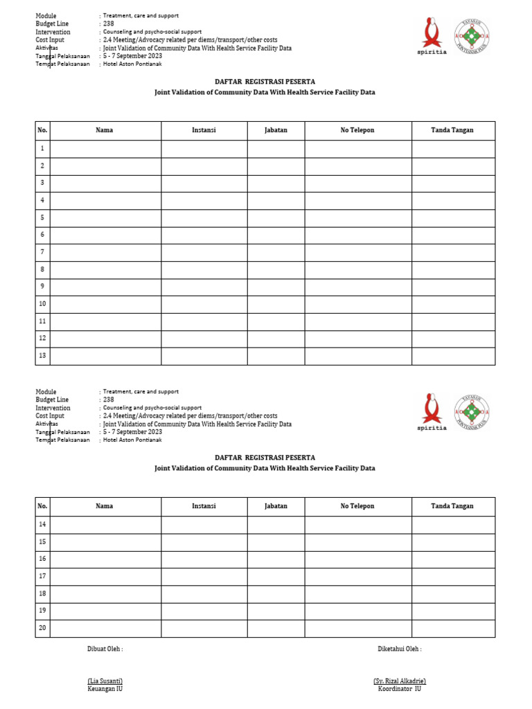 Form Absen & Tanda Terima - Kabkota | PDF