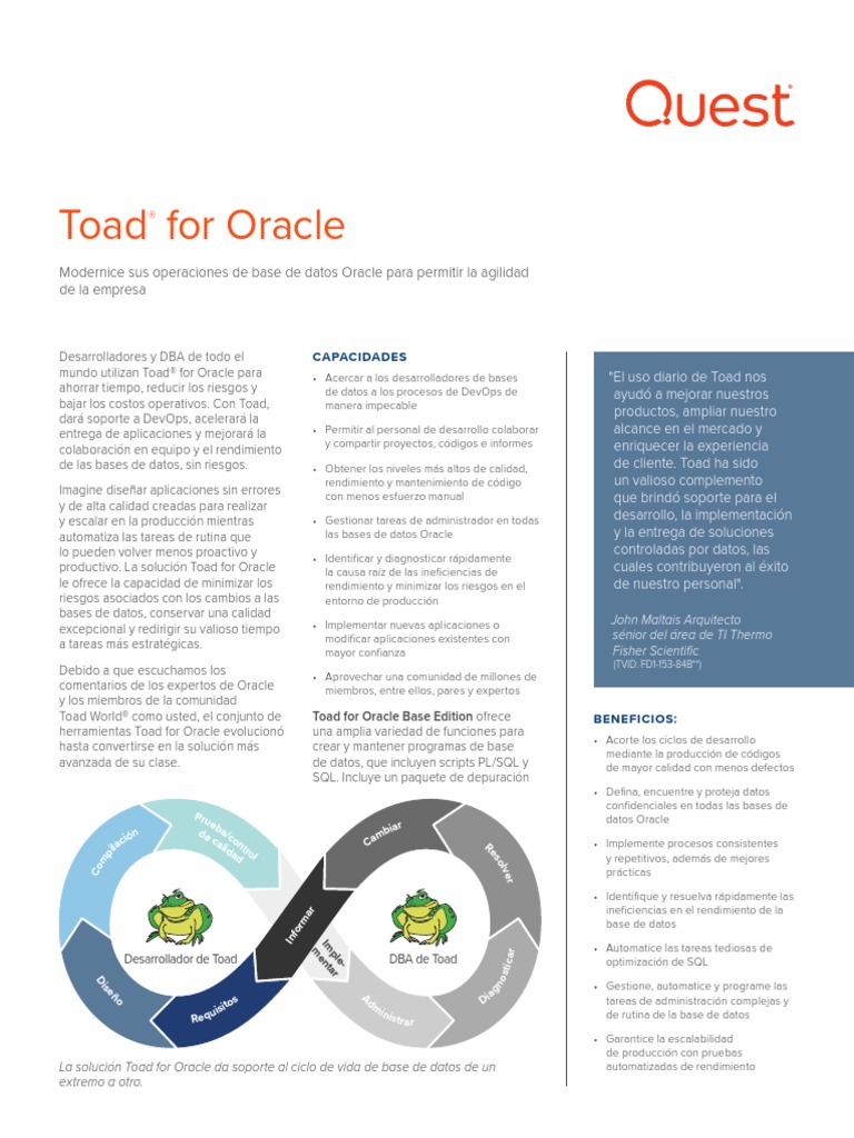 Toad For Oracle Spanish Datasheet 69124 | PDF | Oracle Corporation ...