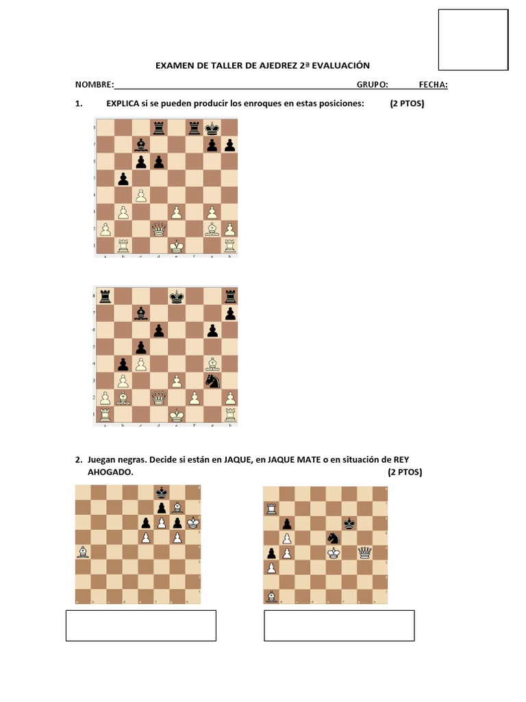 Examen Ajedrez 2021 2022 2 EVAL | PDF
