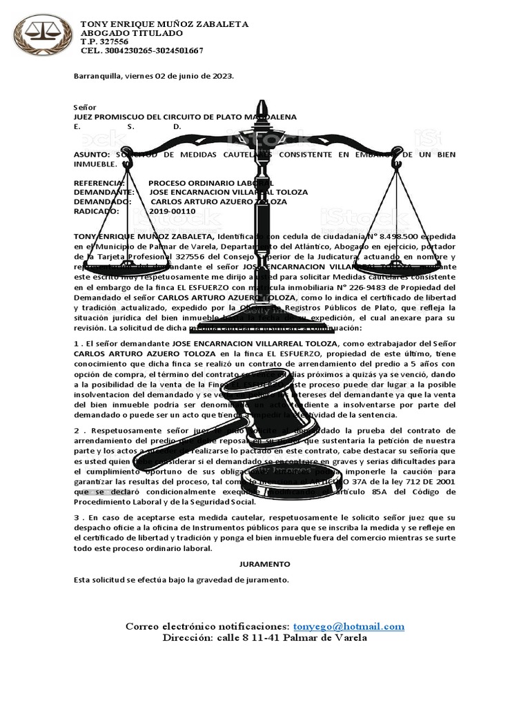 Solicitud de Medidas Cautelares en Proceso Ordinario Laboral | PDF ...