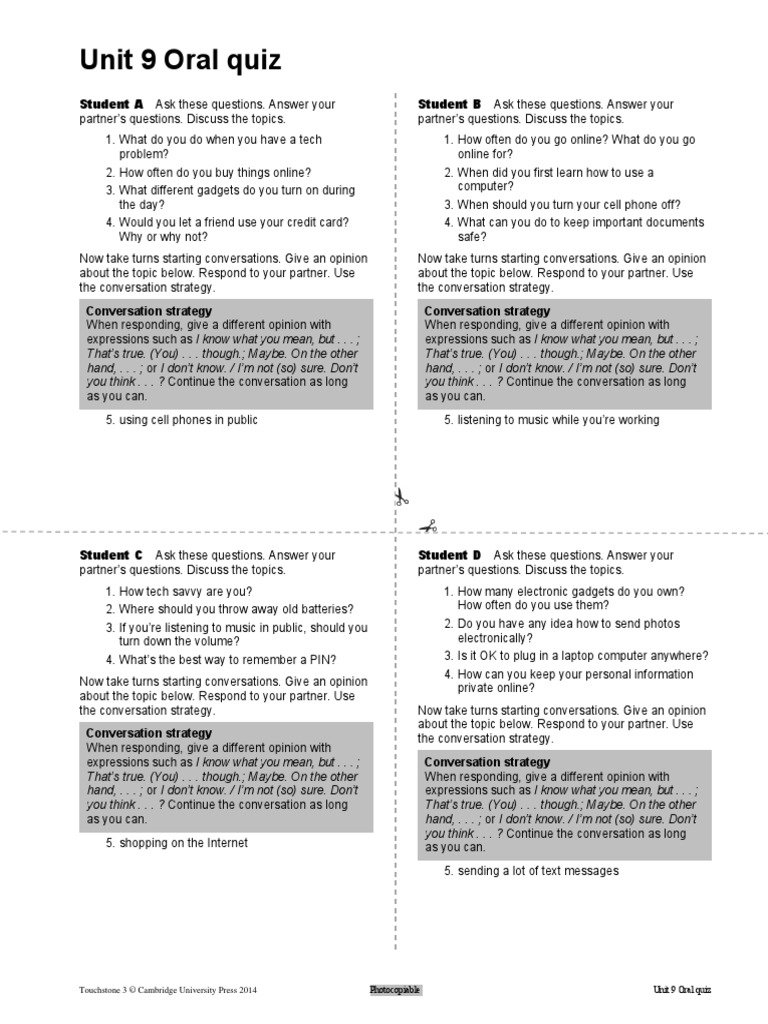 Unit 9 Oral Quiz: Conversation Strategy Conversation Strategy | PDF ...