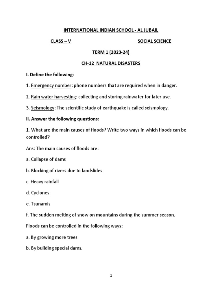 SST L-12 Natural Disasters Notes Updated (SST) | PDF | Rain | Natural ...