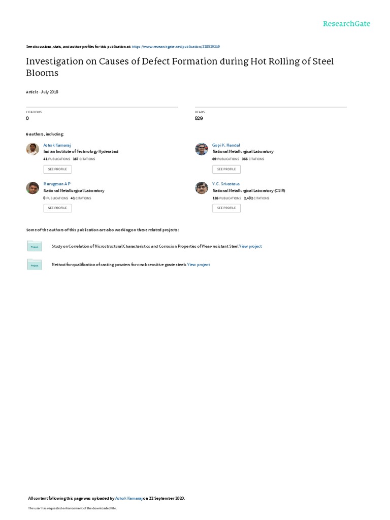 Investigation On Causes Of Defect Formation During Hot Rolling Of Steel