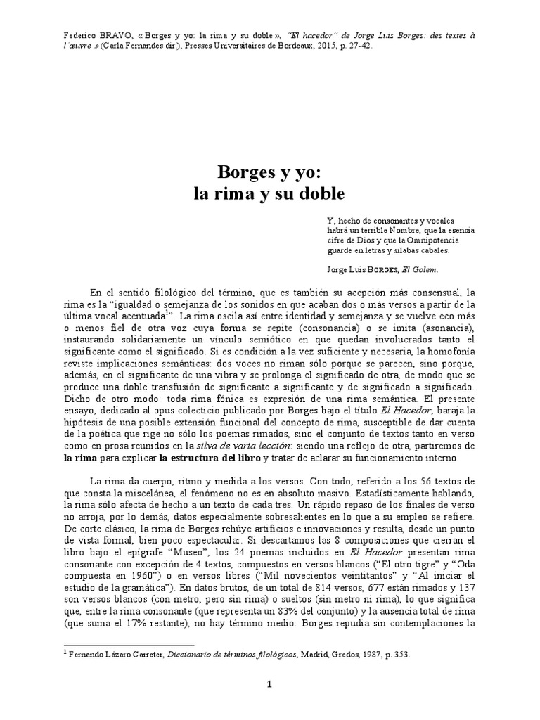 Borges y Yo PDF | PDF | Poesía | Rima