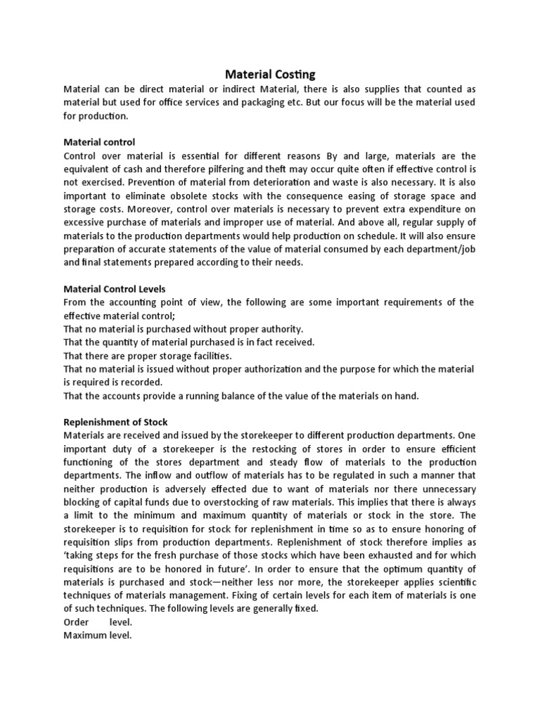 Material Costing | PDF | Economies | Business