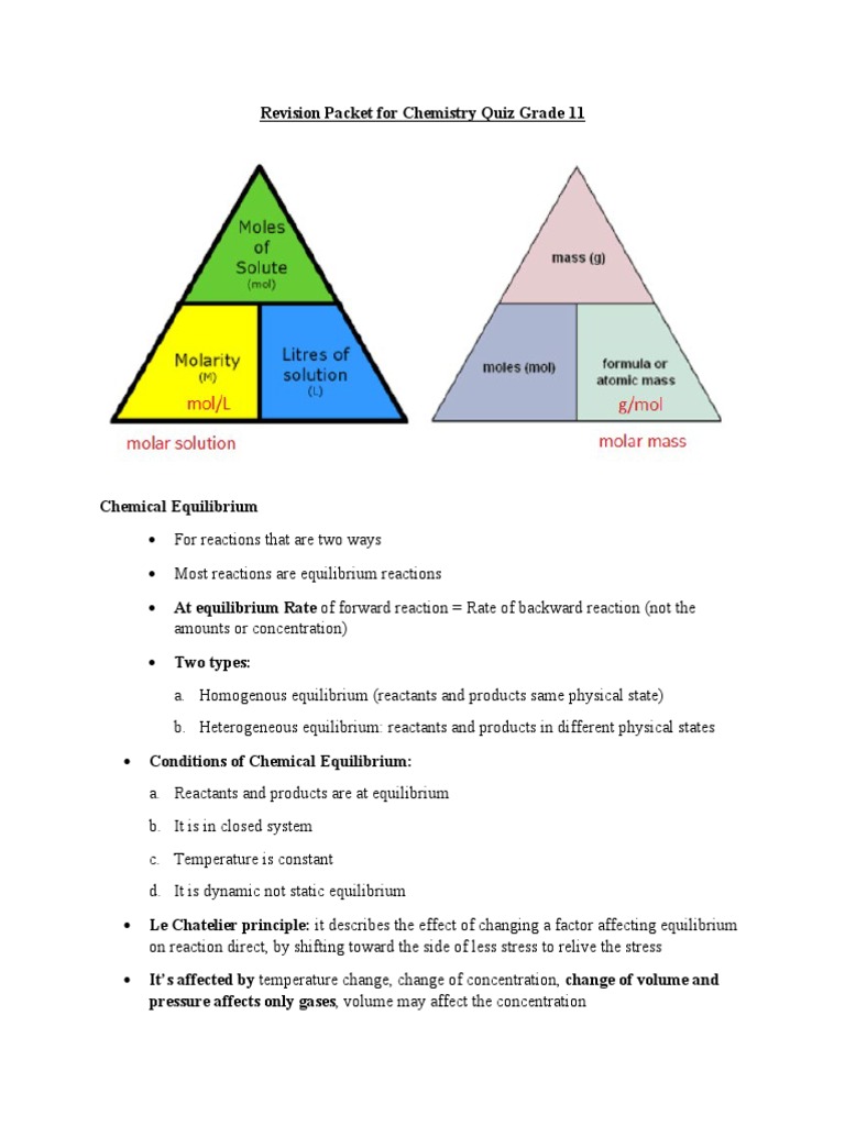 Chemical Equilibrium Quiz Revision | PDF | Chemical Equilibrium ...