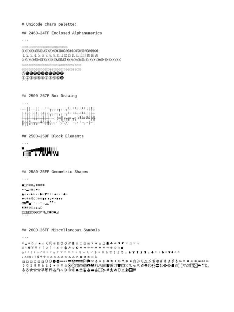Unicode Symbols Reference | PDF | Computer Data | Symbols