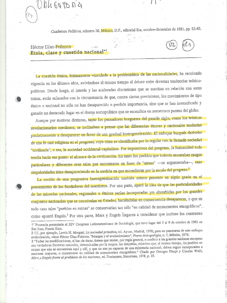 Héctor Díaz-Polanco, Etnia, Clase y Cuestión Nacional | PDF