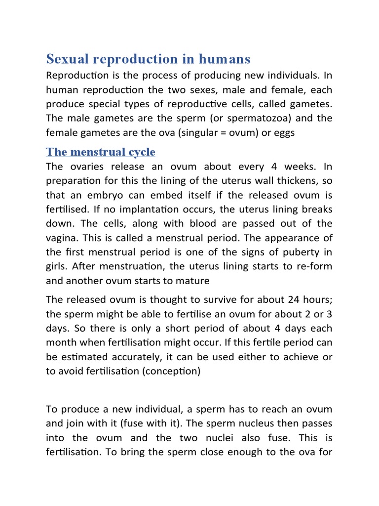 Sexual Reproduction In Humans Notes Pdf Fertilisation Human Reproduction