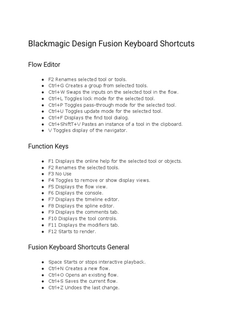 Blackmagic Fusion Keyboard Shortcuts | PDF | Computer Keyboard ...