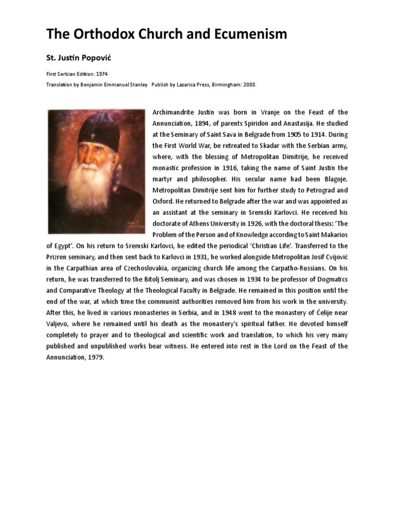 The Orthodox Church and Ecumenism | PDF | Eastern Orthodox Church | Trinity