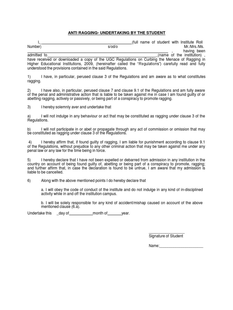 Anti-Ragging & Health Declaration Form | PDF | Medical Specialties ...