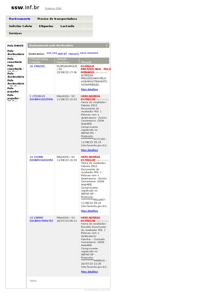 Rastreamento de Entregas SSW | PDF