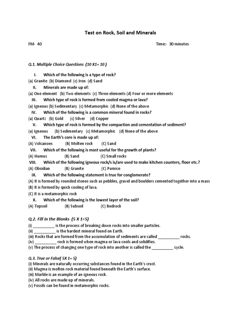 Test On Rock | PDF | Rock (Geology) | Sedimentary Rock