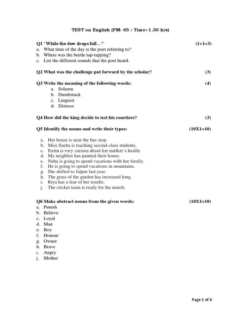 TEST English - 1-9-23 | PDF | Grammatical Gender | Language Mechanics