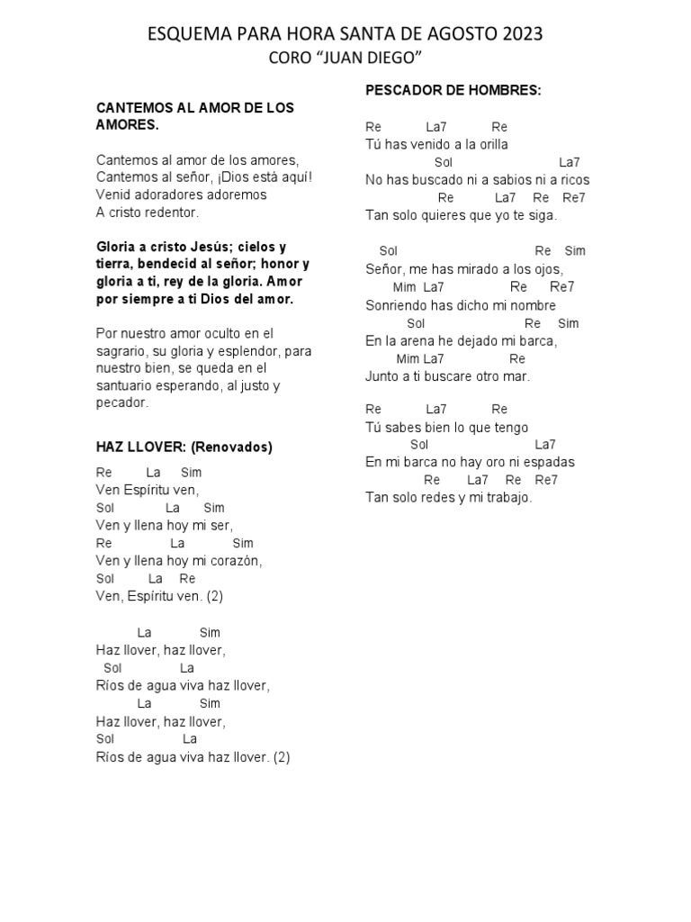 Cantos para Hora Santa de Agosto 2023 | PDF | eucaristía | Cristo (título)