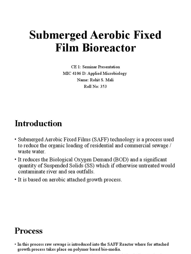 Submerged Aerobic Fixed Film Bioreactor Pdf Sewage Treatment Materials