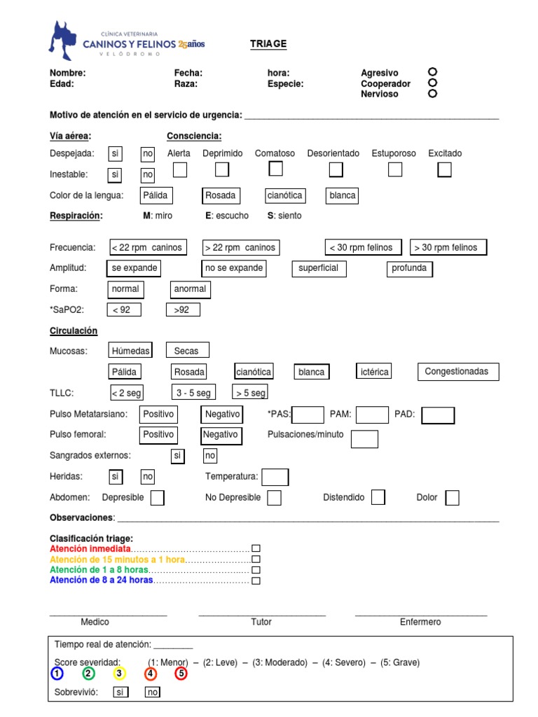 Formato de Triage en Urgencias Veterinarias | PDF | Fisiología ...