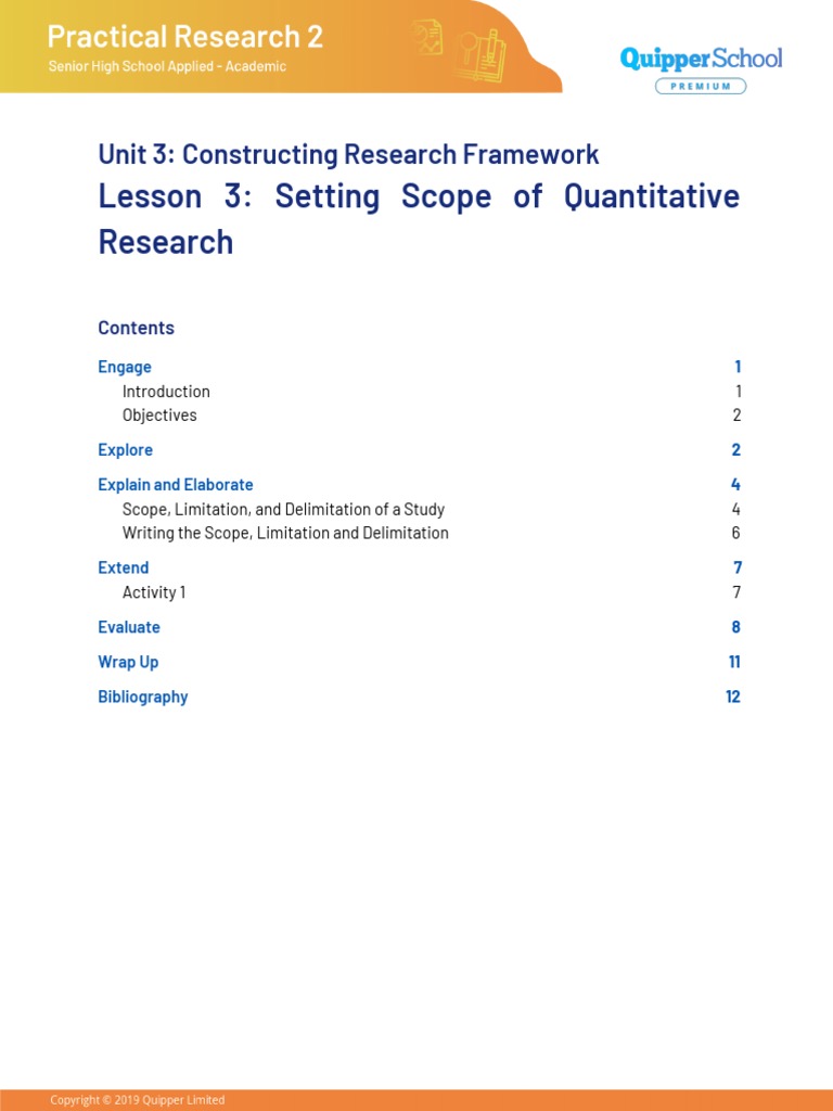 FINAL (SG) - PR2 11 - 12 - UNIT 3 - LESSON 3 - Setting Scope of Quantitative Research | PDF ...