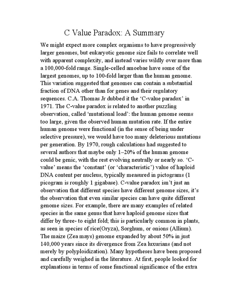 C Value Paradox | PDF | Genome | Genetics