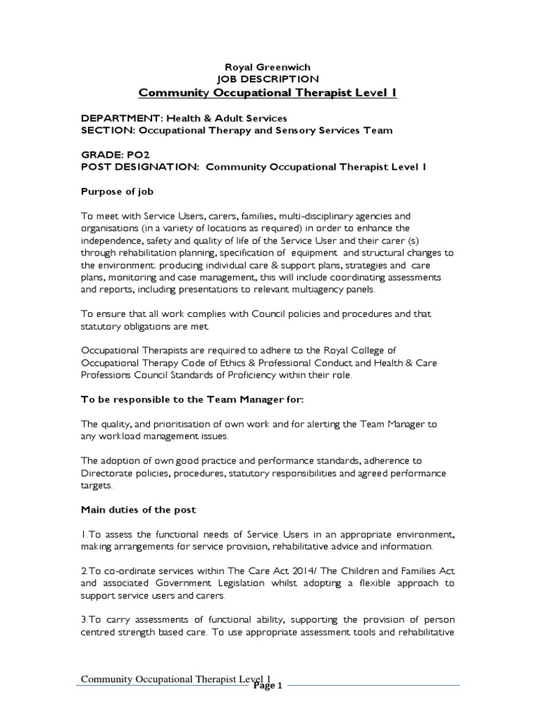 Community OT Role Overview | PDF | Occupational Therapy | Health Care