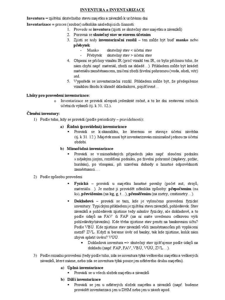 INVENTURA A INVENTARIZACE - Zápis | PDF
