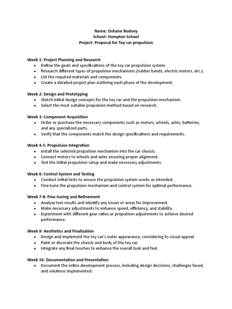 Toy Car Propulsion Project Proposal | PDF