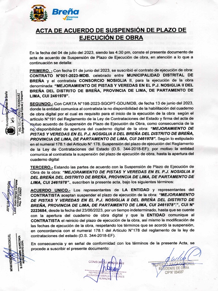 Acta de Suspension de Plazo N°01 Nosiglia | PDF